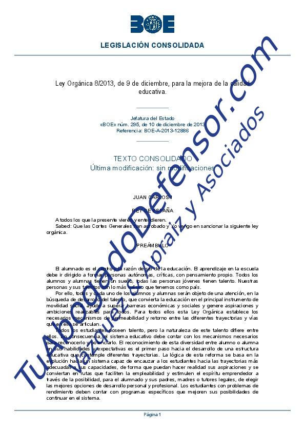 Ley 8_2013 Orgánica para la mejora calidad Educativa - Tu Abogado Defensor